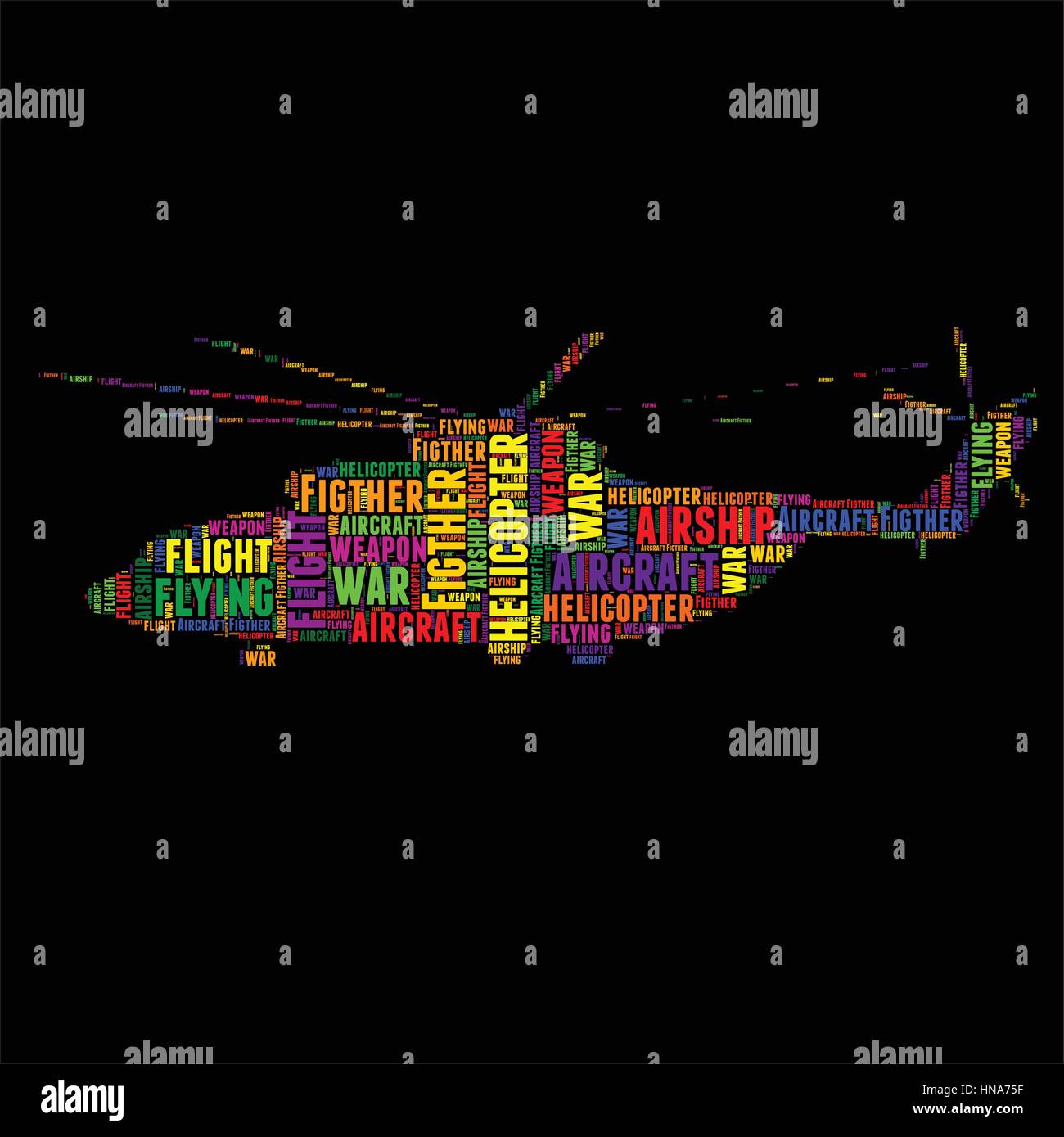 Typographie hélicoptère illustration vectorielle colorés nuage de mots ...