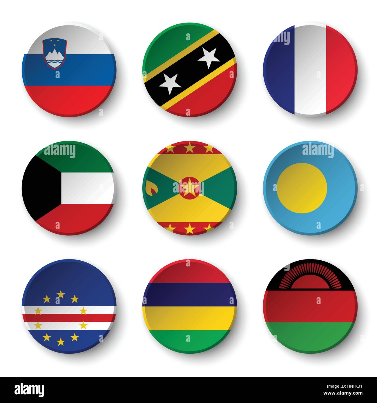 Ensemble de drapeaux du monde badges ronds ( Slovénie . Saint Kitts-et ...
