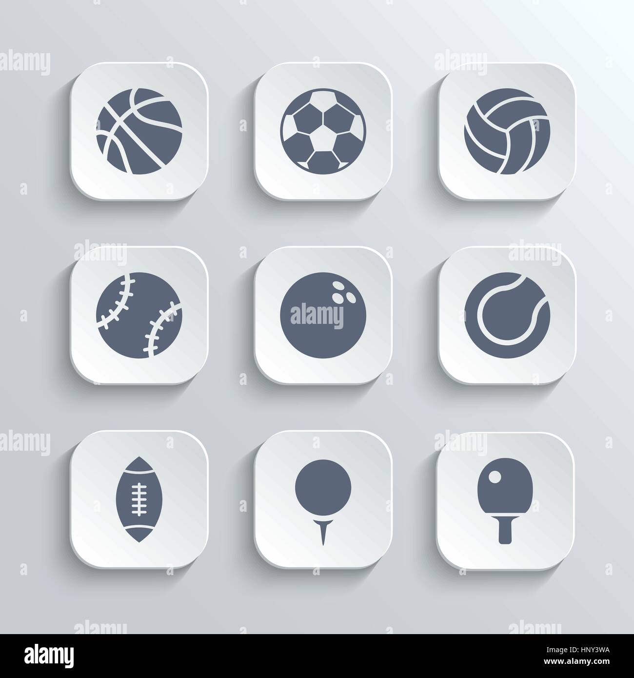 Sport balls icon set - vector app blanc boutons avec football soccer ...