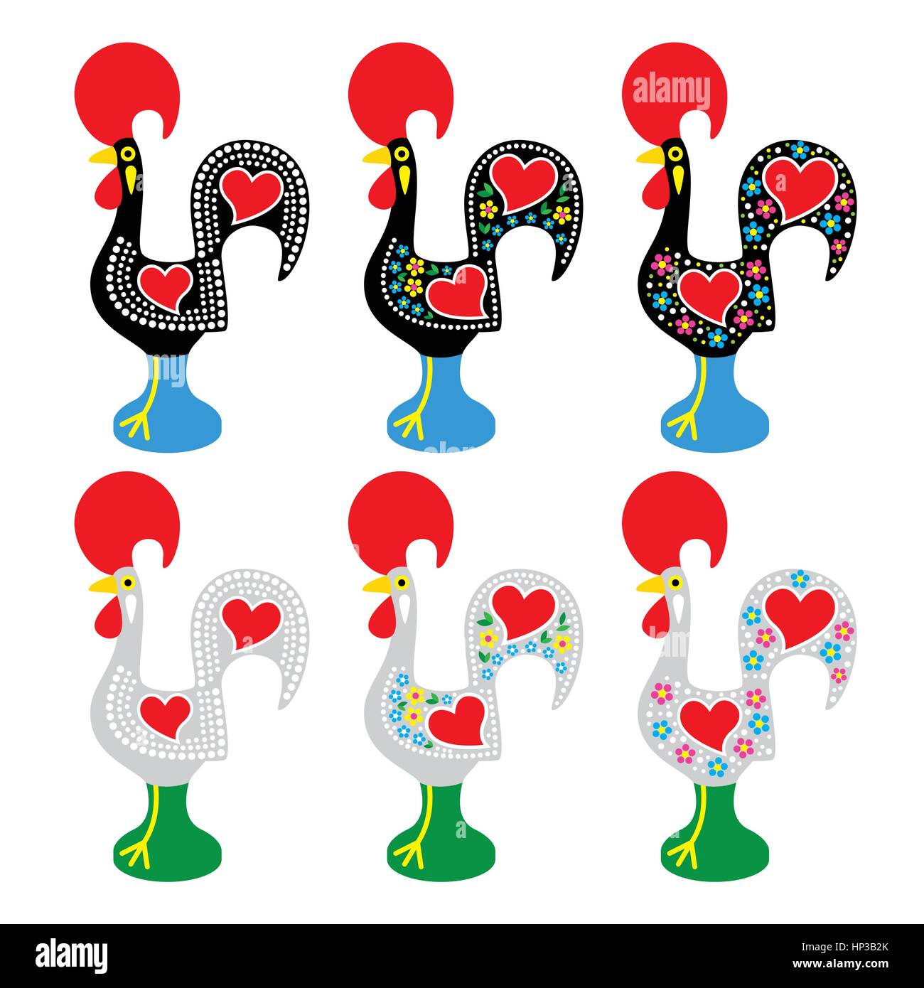 Coq portugais de Barcelos - Galo de Barcelos icônes. Vector icons set ...