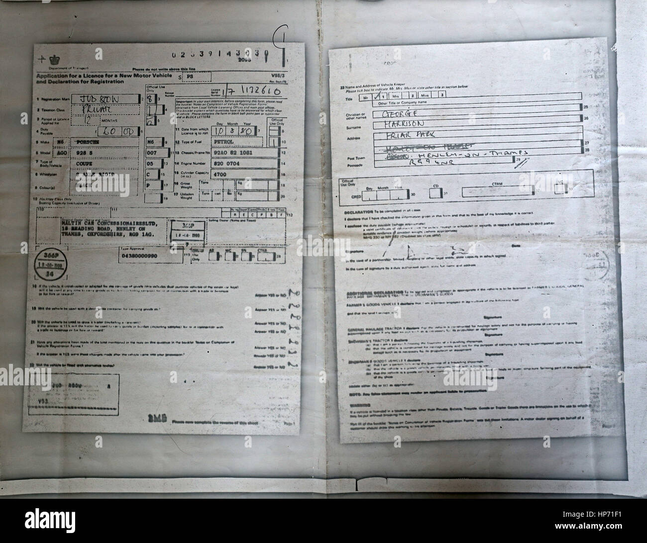 Documents pour le coupé Black Porsche 928 S qui appartenait autrefois à ...
