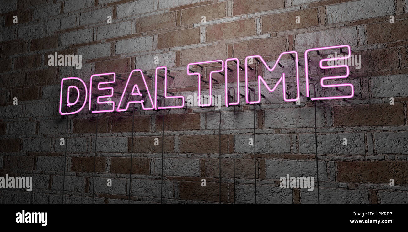 DEALTIME - Glowing Neon Sign sur mur en pierre - rendu 3D illustration ...