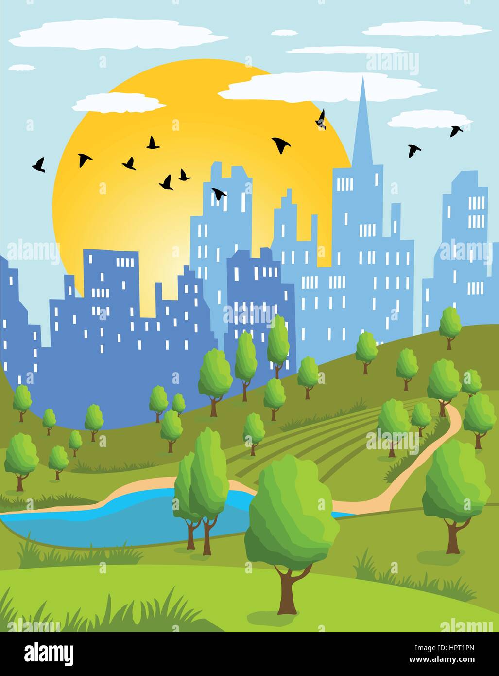 Cartoon illustration d'un parc de la ville d'été Image Vectorielle ...