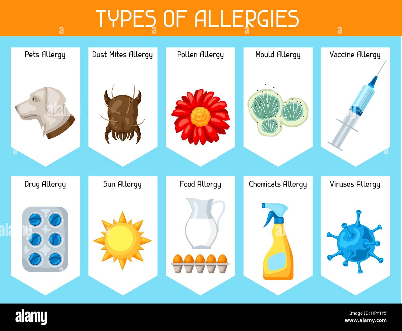 Types d'allergies. Arrière-plan avec les allergènes et les symboles ...