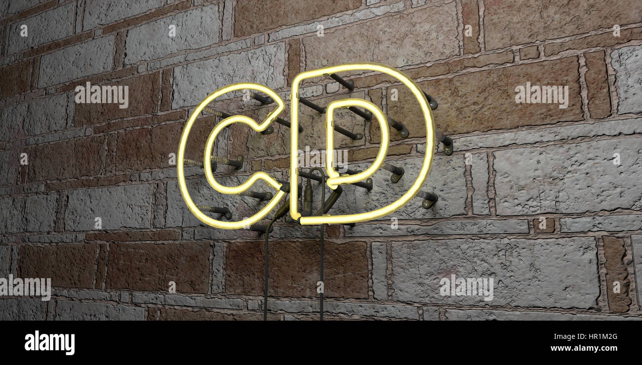 CD - Glowing Neon Sign sur mur en pierre - rendu 3D illustration libres ...