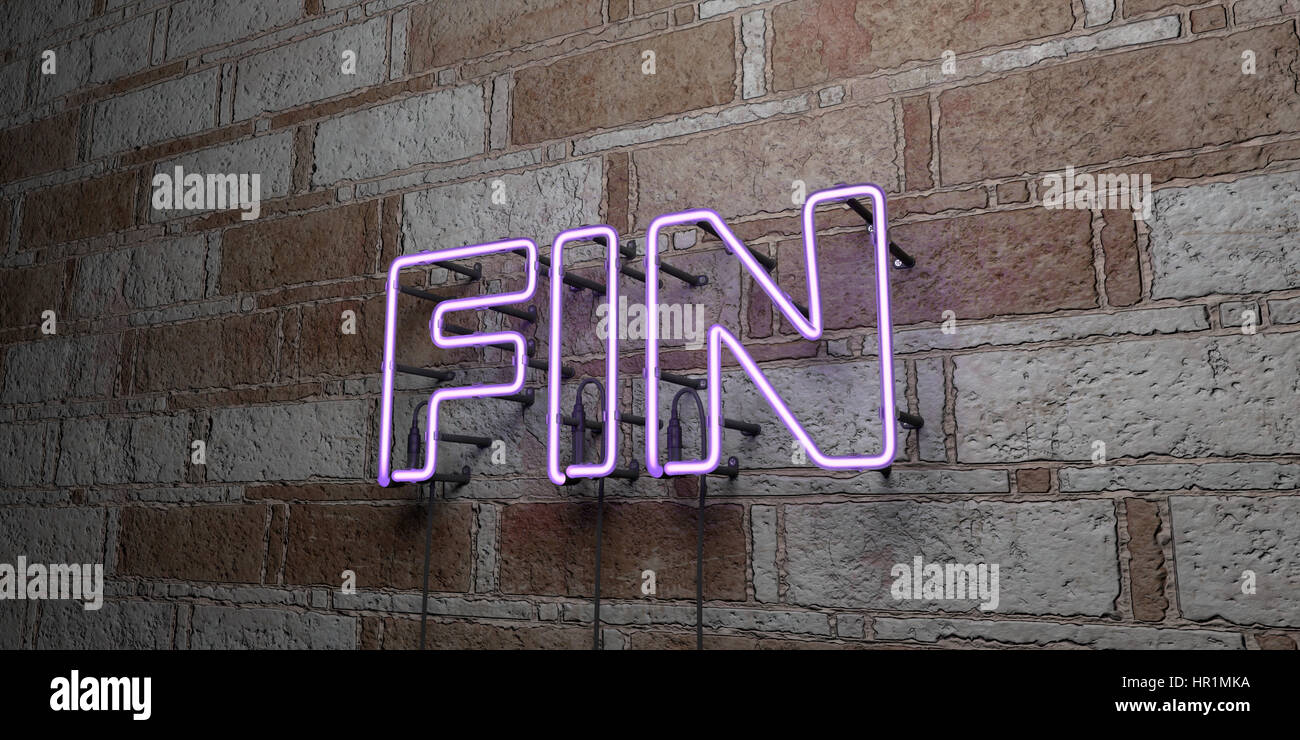 FIN - Glowing Neon Sign sur mur en pierre - rendu 3D illustration ...