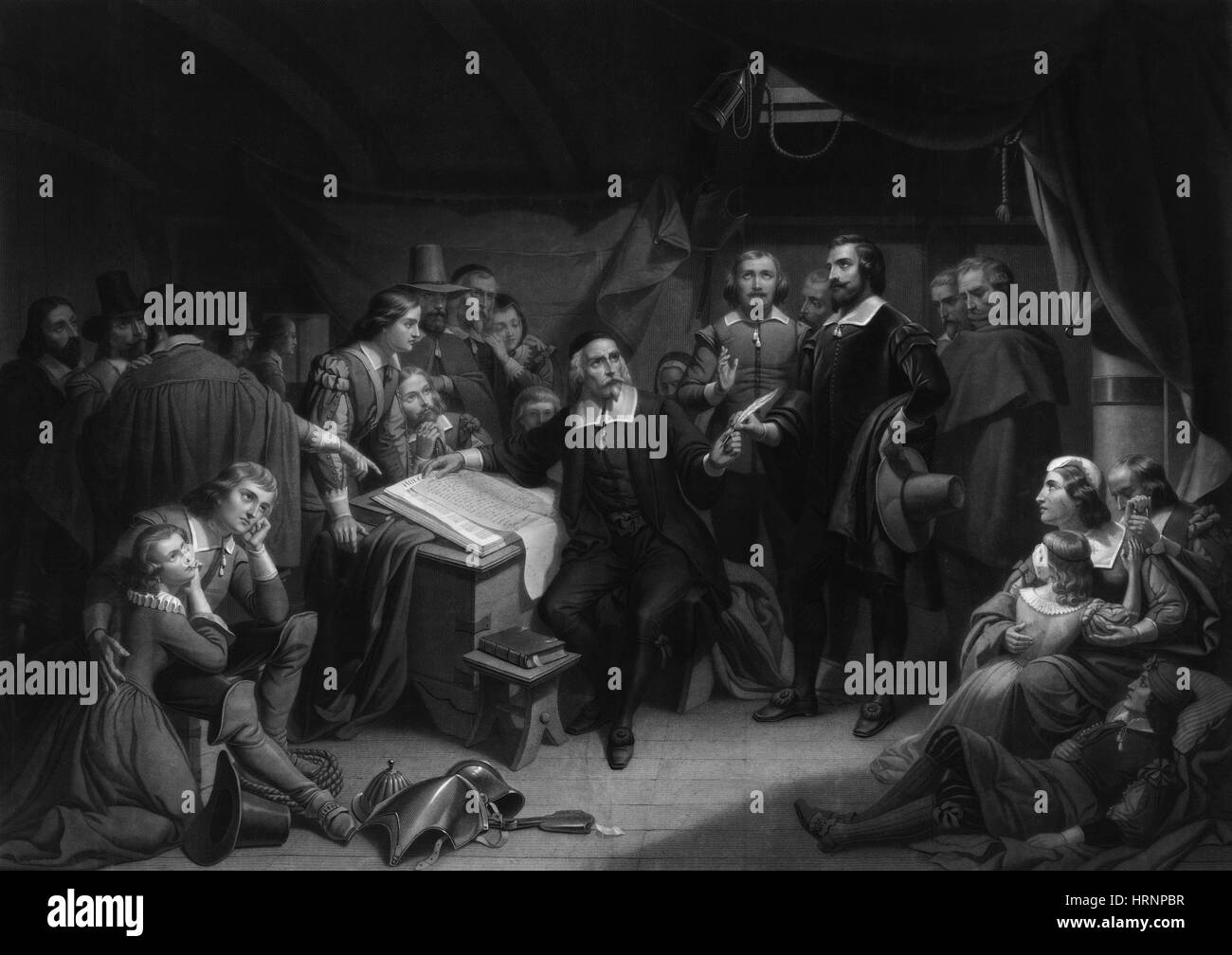 Mayflower engraving Banque de photographies et d’images à haute ...