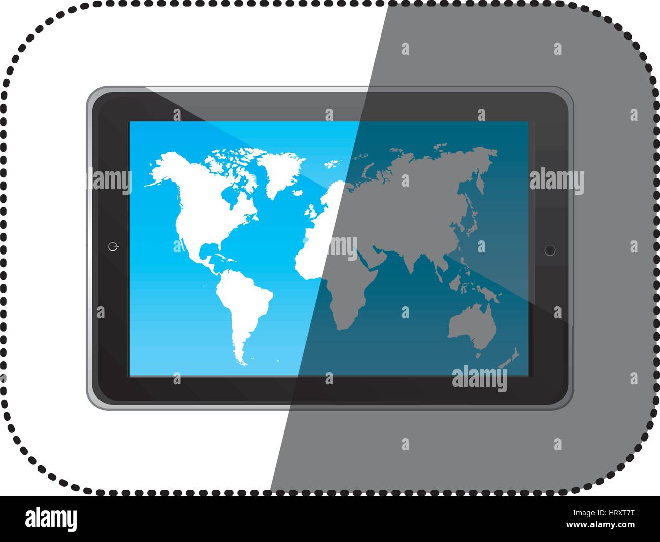 Sticker silhouette couleur tablet en position horizontale et carte du ...