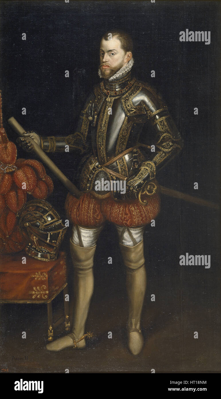Portrait de Philippe II (1527-1598) en armure à partir de la bataille ...