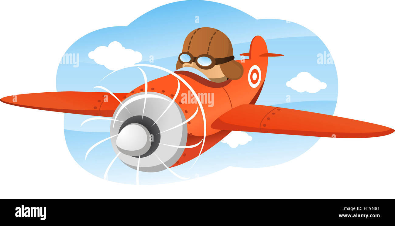 Cartoon illustration d'une boy riding un avion Photo Stock - Alamy