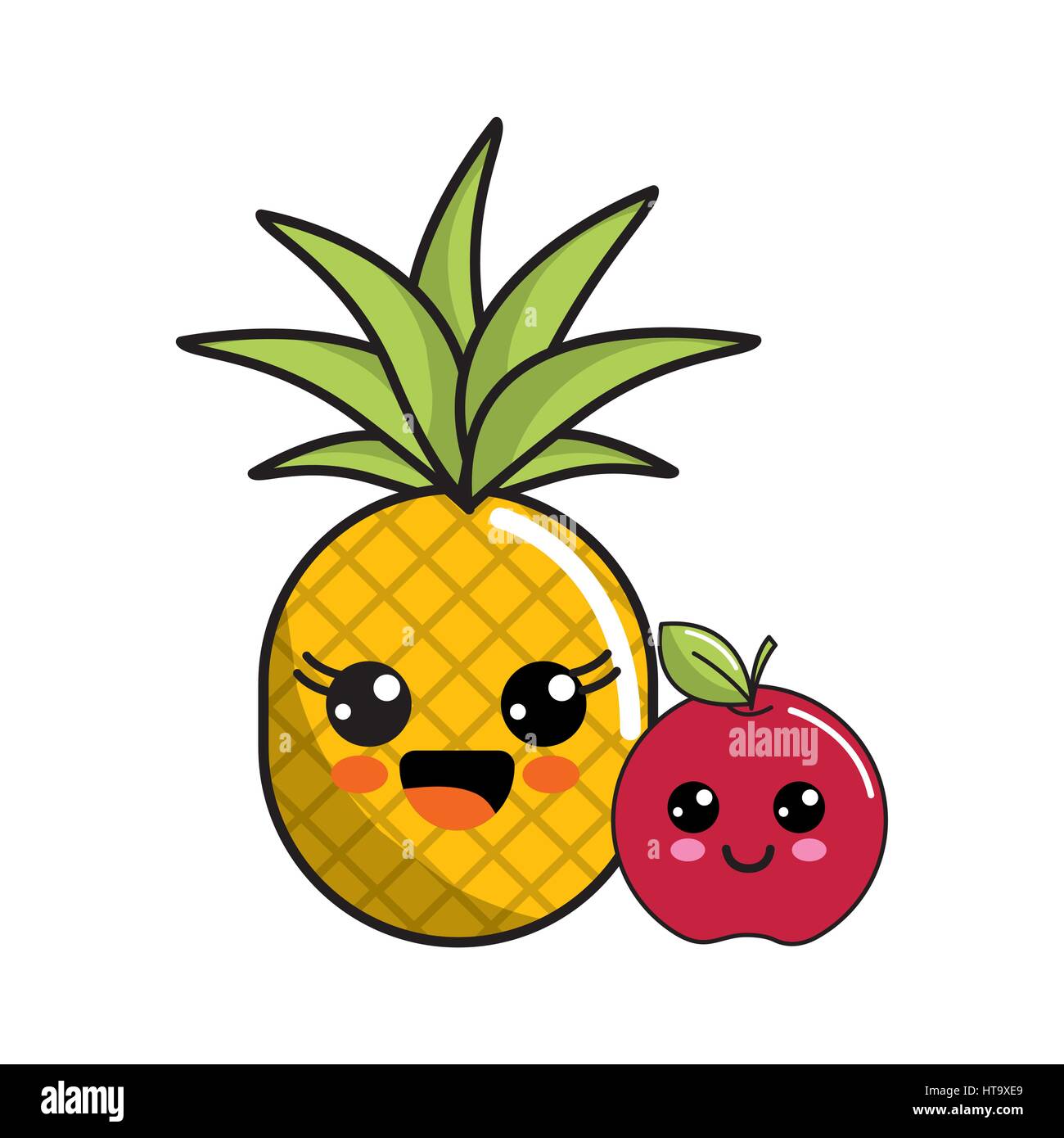Kawaii happy ananas et icône apple Image Vectorielle Stock - Alamy