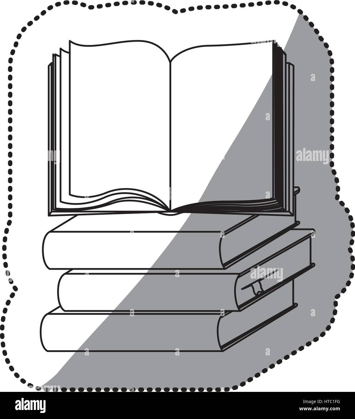 Silhouette sticker set pile de livres d'école avec livre ouvert Image ...