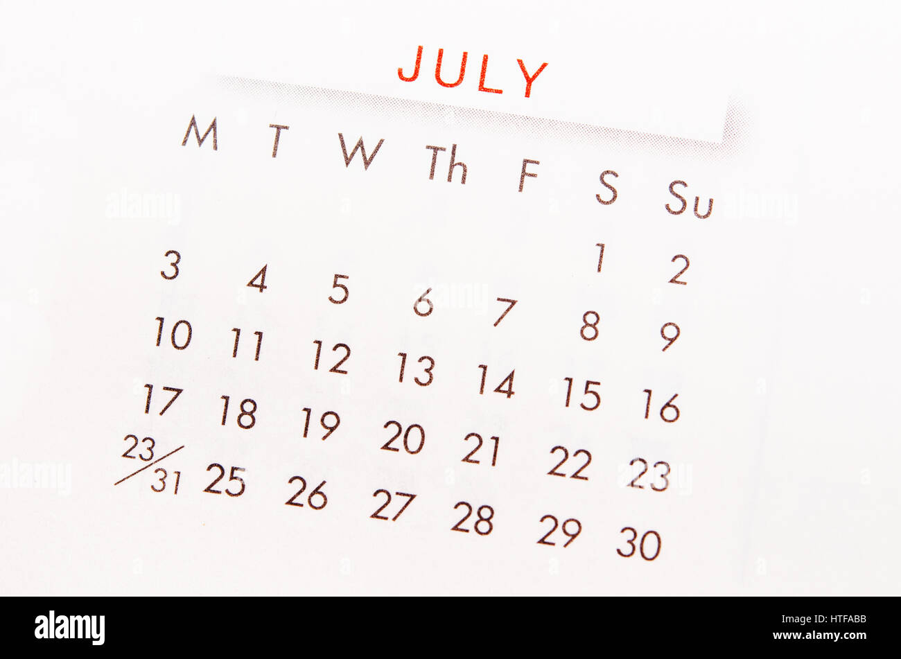 Calendrier juillet Banque de photographies et d’images à haute ...