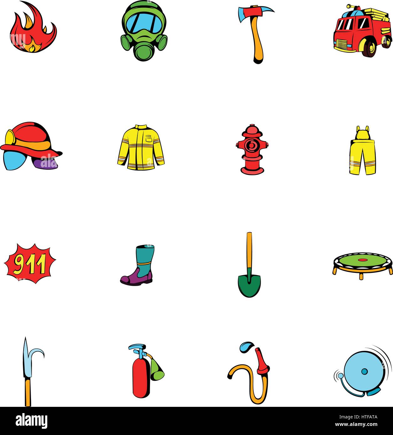 Pompier icons set dans un style cartoon isolé sur fond blanc vector ...