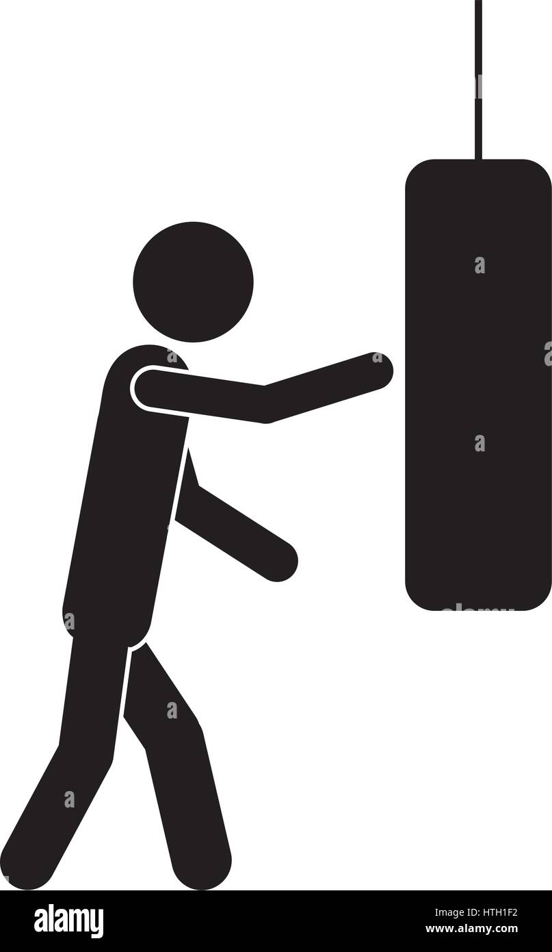 Pictogramme monochrome avec l'homme frappe punching bag Image ...