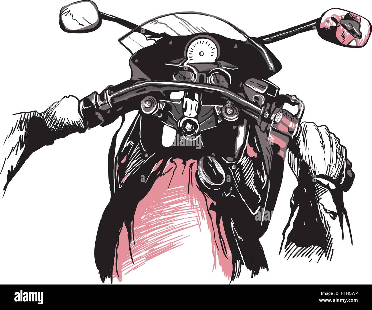 Guidon moto, derrière le vélo. Équitation machine rapide. Hand drawn ...