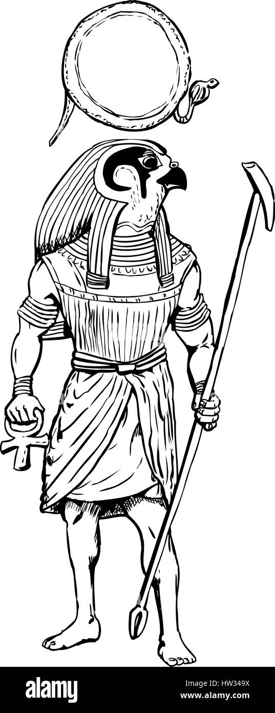 Description illustration de l'ancien dieu égyptien Rah avec le ...