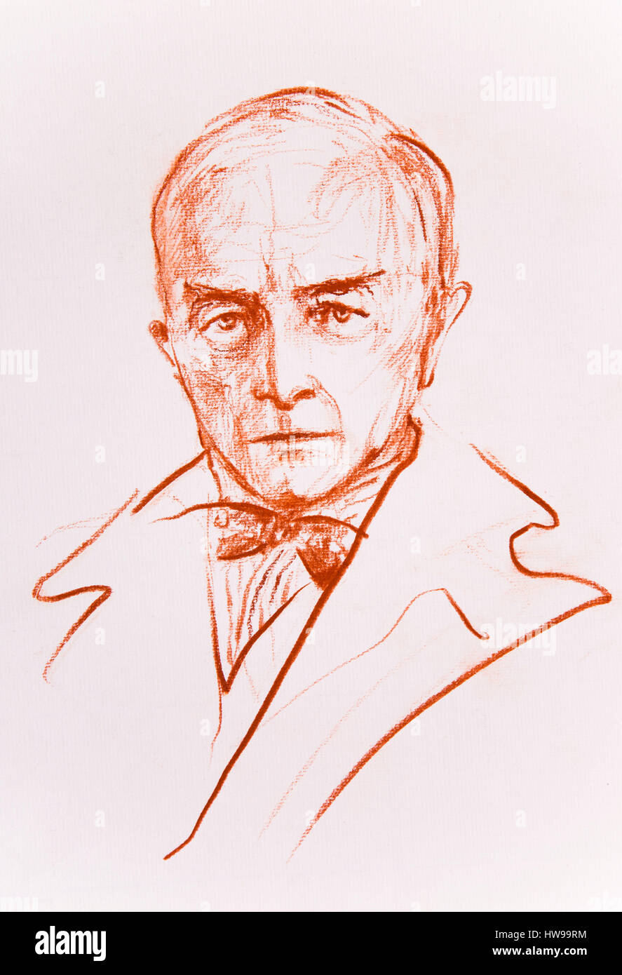 Portrait de Robert MUSIL dessin par Ewa KLOS (sanguine) ©Ewa Klos/Opale ...