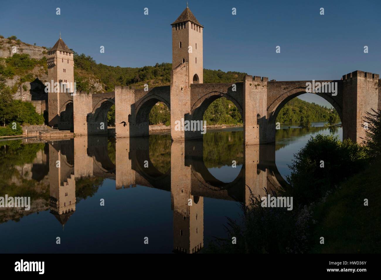 France, Lot, Cahors, Pont Valentre, le Pont du Diable, 14ème siècle ...
