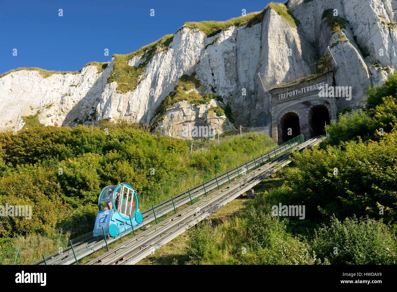 France, Seine Maritime, Le Treport, funiculaire du Tréport et tunnel ...