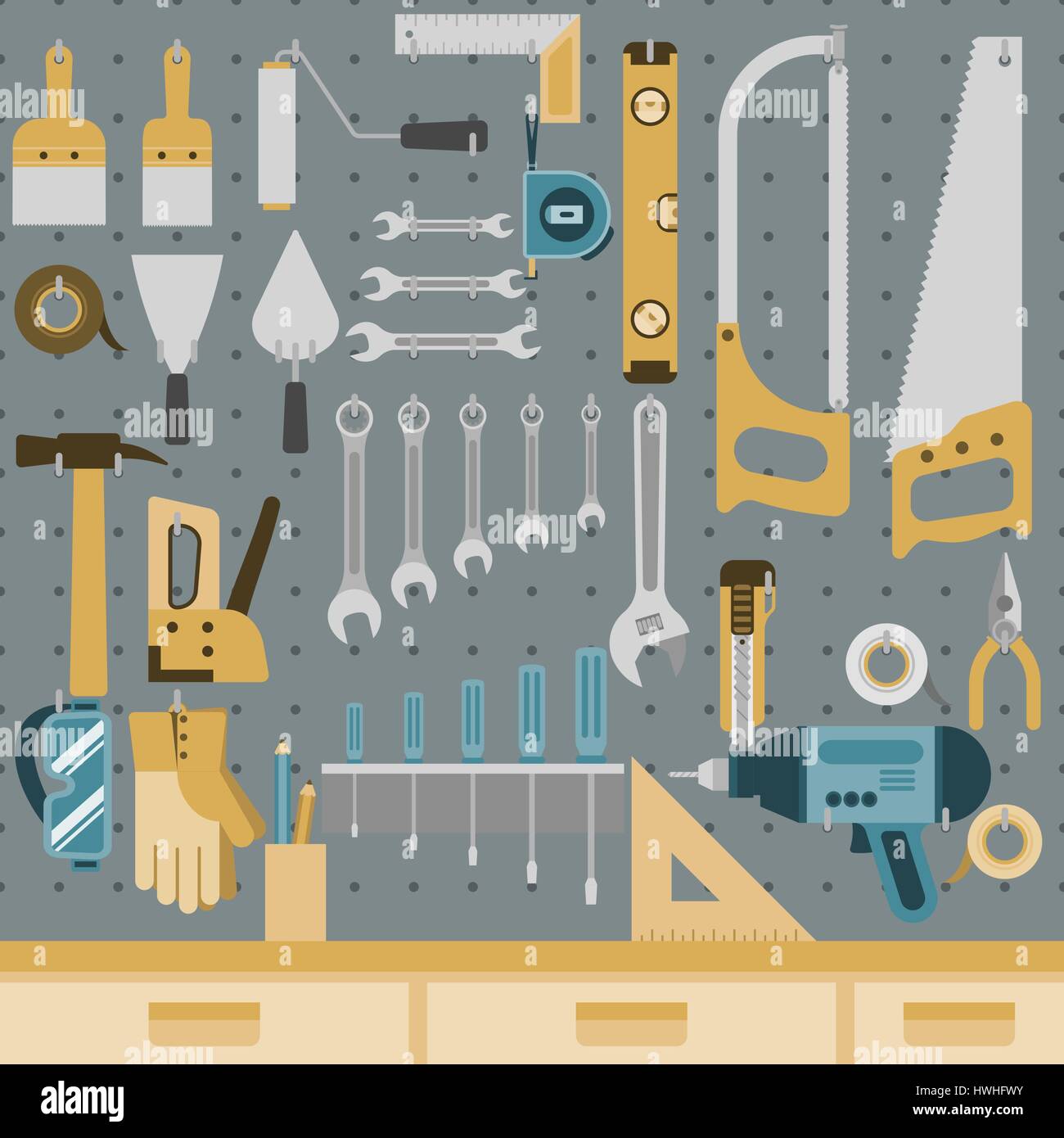 Accrocher des outils au mur Banque d'images vectorielles - Alamy