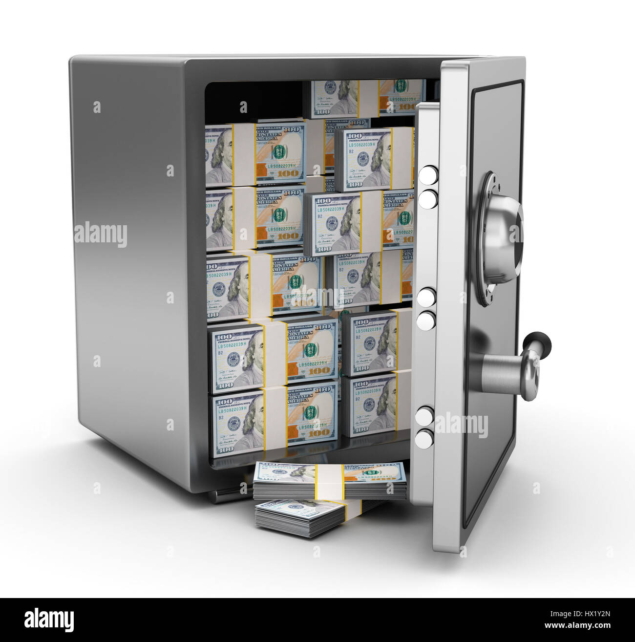 3d illustration d'un coffre-fort en acier plein d'argent Photo Stock ...