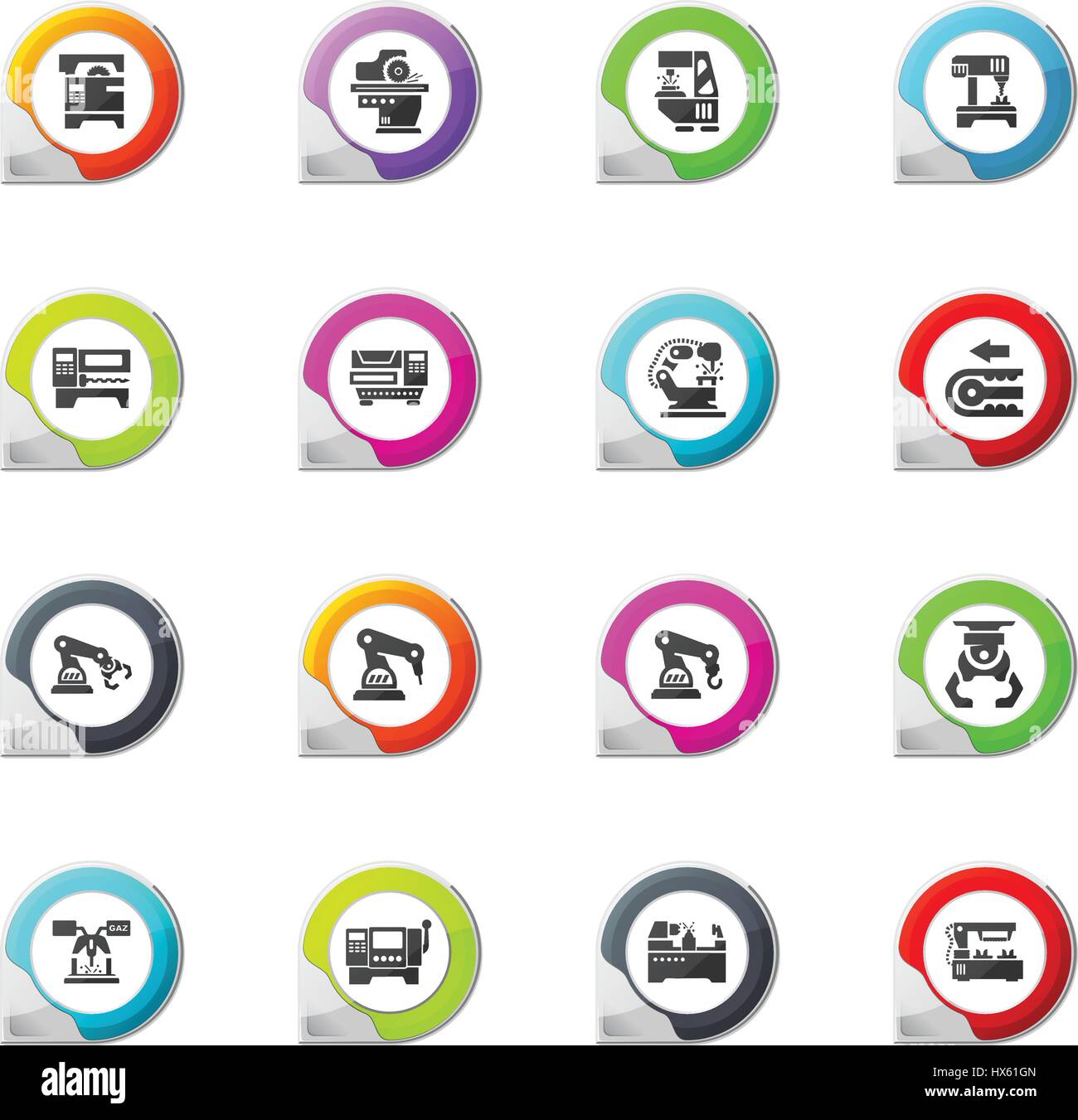 Machine-outil Vector icons set. Factorypointer et travail sur la ...