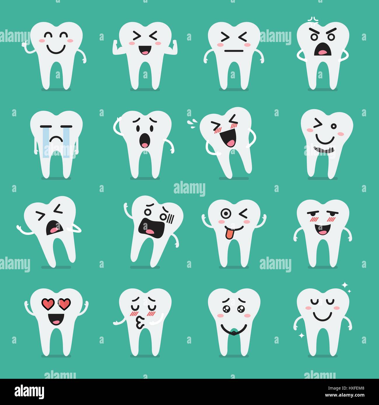Caractère dent ensemble emoji. Funny cartoon émoticônes Image ...