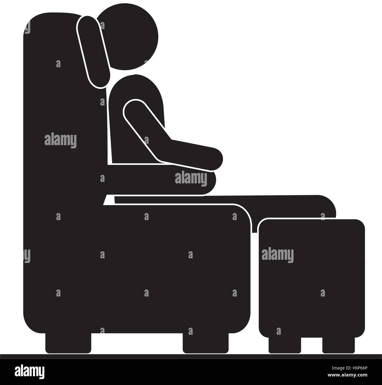 Pictogramme silhouette noire homme assis dans une chaise confortable ...