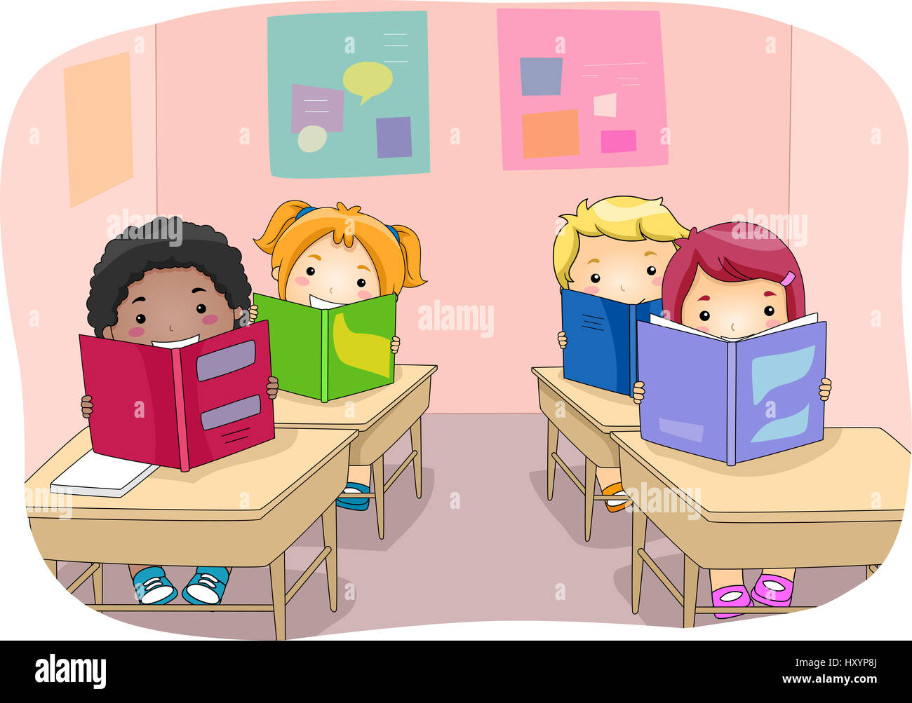 Petite fille en classe dessin animé Banque de photographies et d’images ...