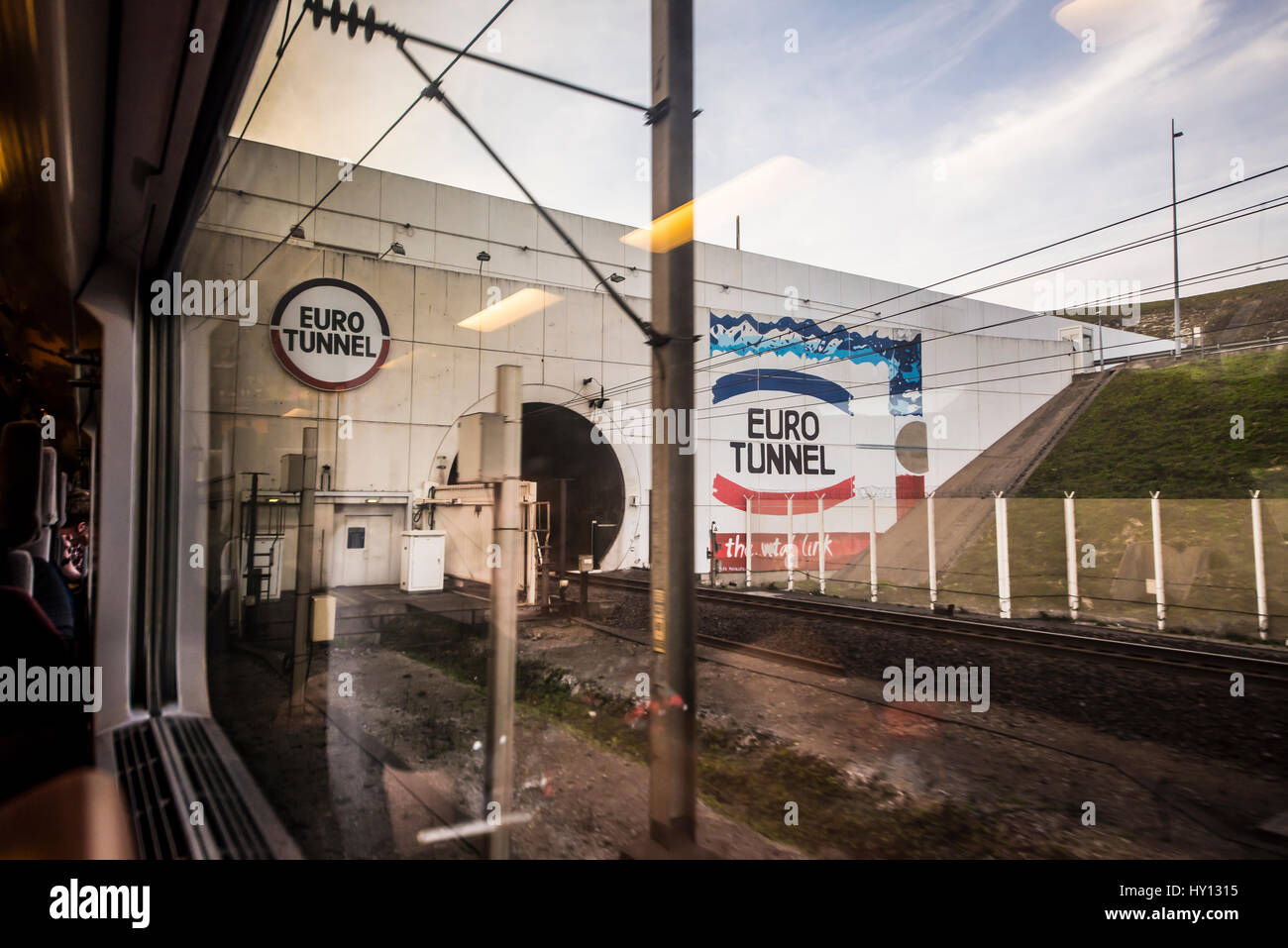 Euro tunnel. Vue des passagers depuis l'intérieur d'un train Eurostar ...