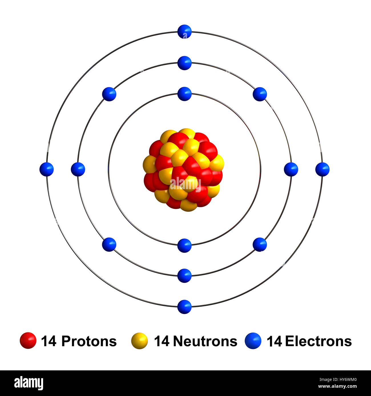 De rendu 3D de la structure de l'atome de silicium-isolated over white ...
