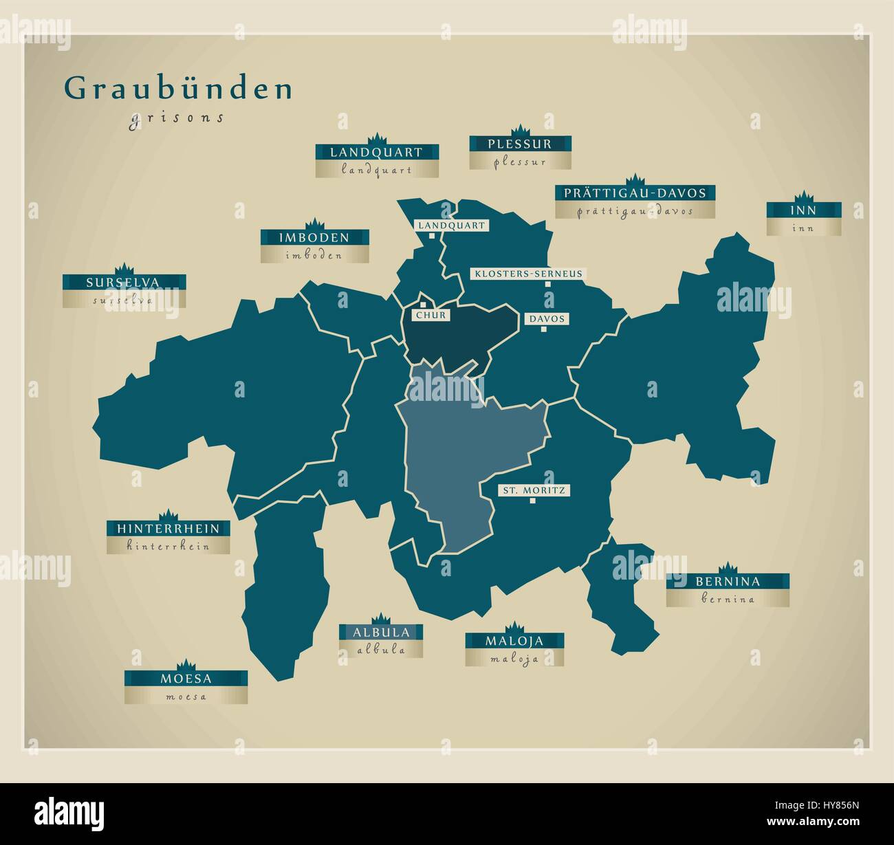 Graubunden map Banque d'images vectorielles - Alamy