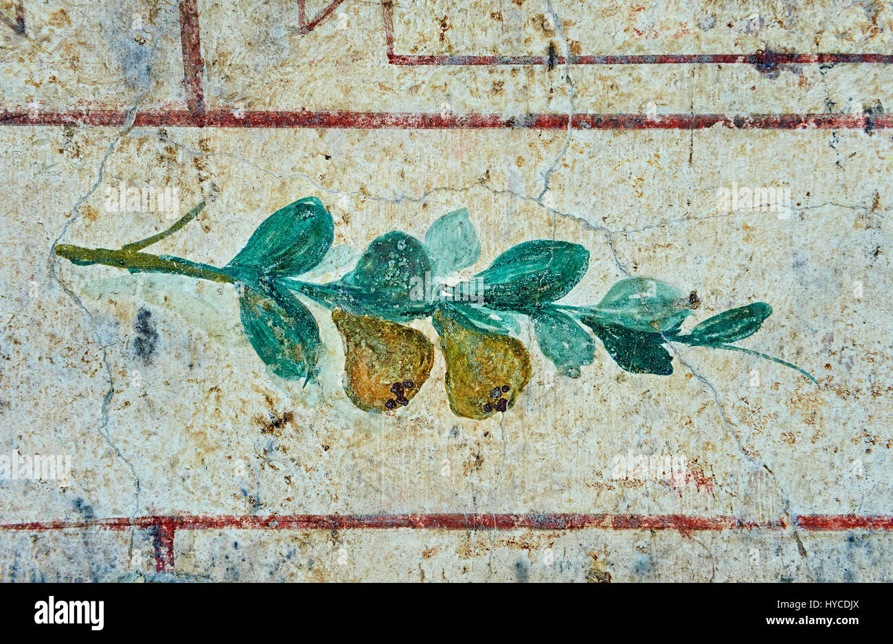 Fresque romaine de fruits oiseau de la Grande Villa Doria dans Panphilj ...