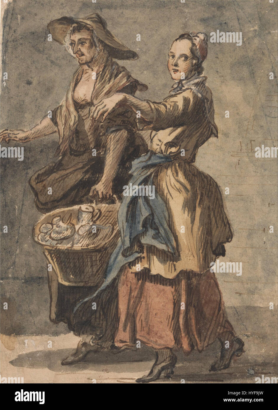 Cette œuvre de Paul Sandby met en scène deux femmes tenant un panier ...