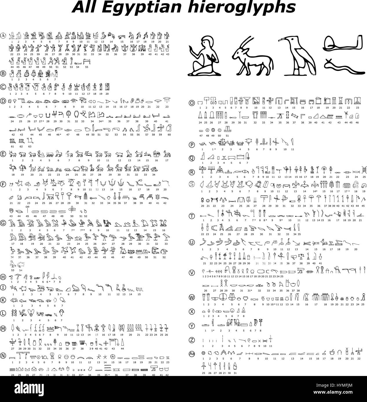 Tous les hiéroglyphes de l'Égypte ancienne. Vector Image Vectorielle ...