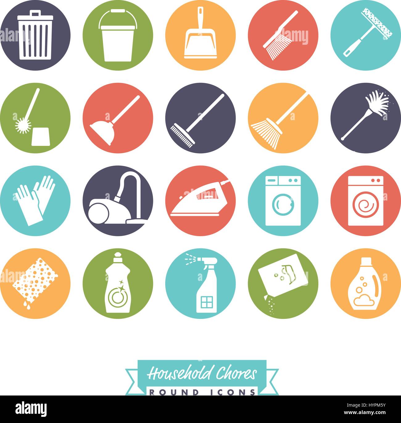 Collection de 20 tâches ménagères round icônes couleur négative Image ...