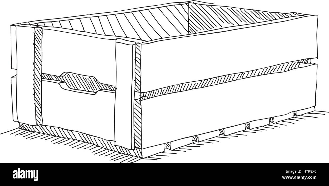 Croquis dessin à la main vector illustration de la boîte en bois Image ...