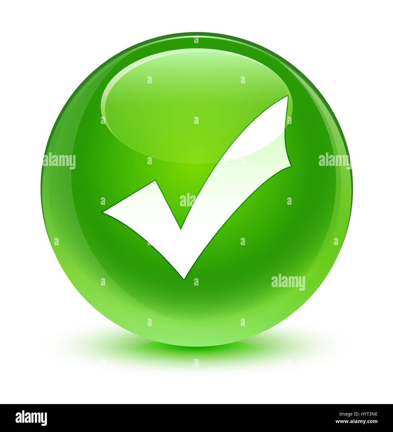 L'icône de validation isolé sur le bouton rond vert vitreux abstract ...