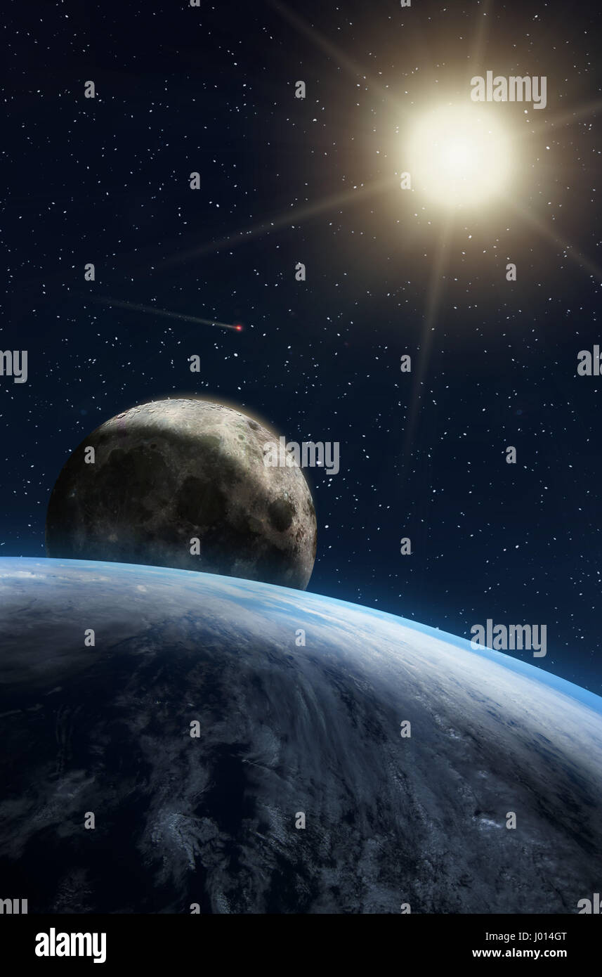 Composition de fantaisie de la planète Terre et de son satellite ...