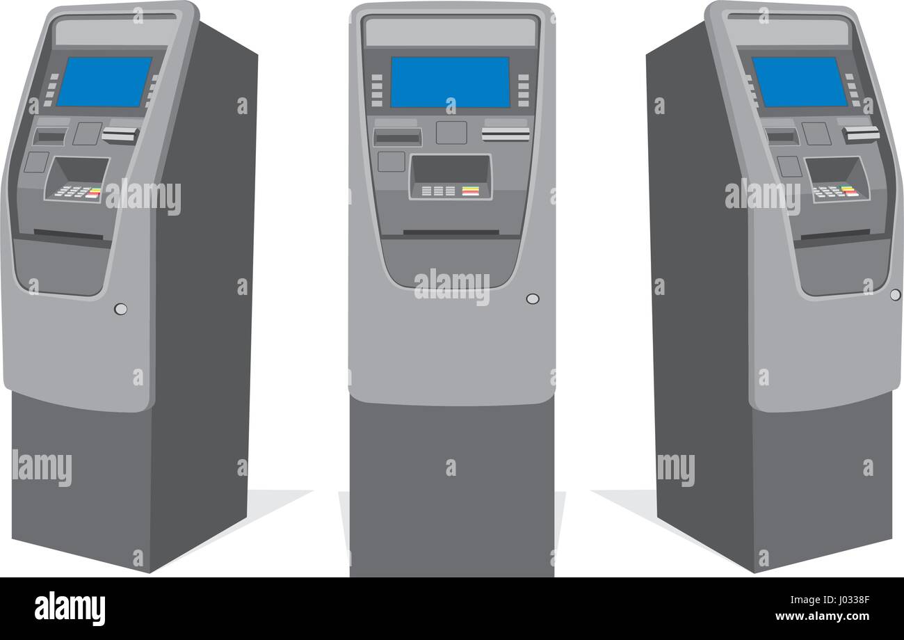 Banque ATM sur fond blanc de différents côtés. Vector illustration ...
