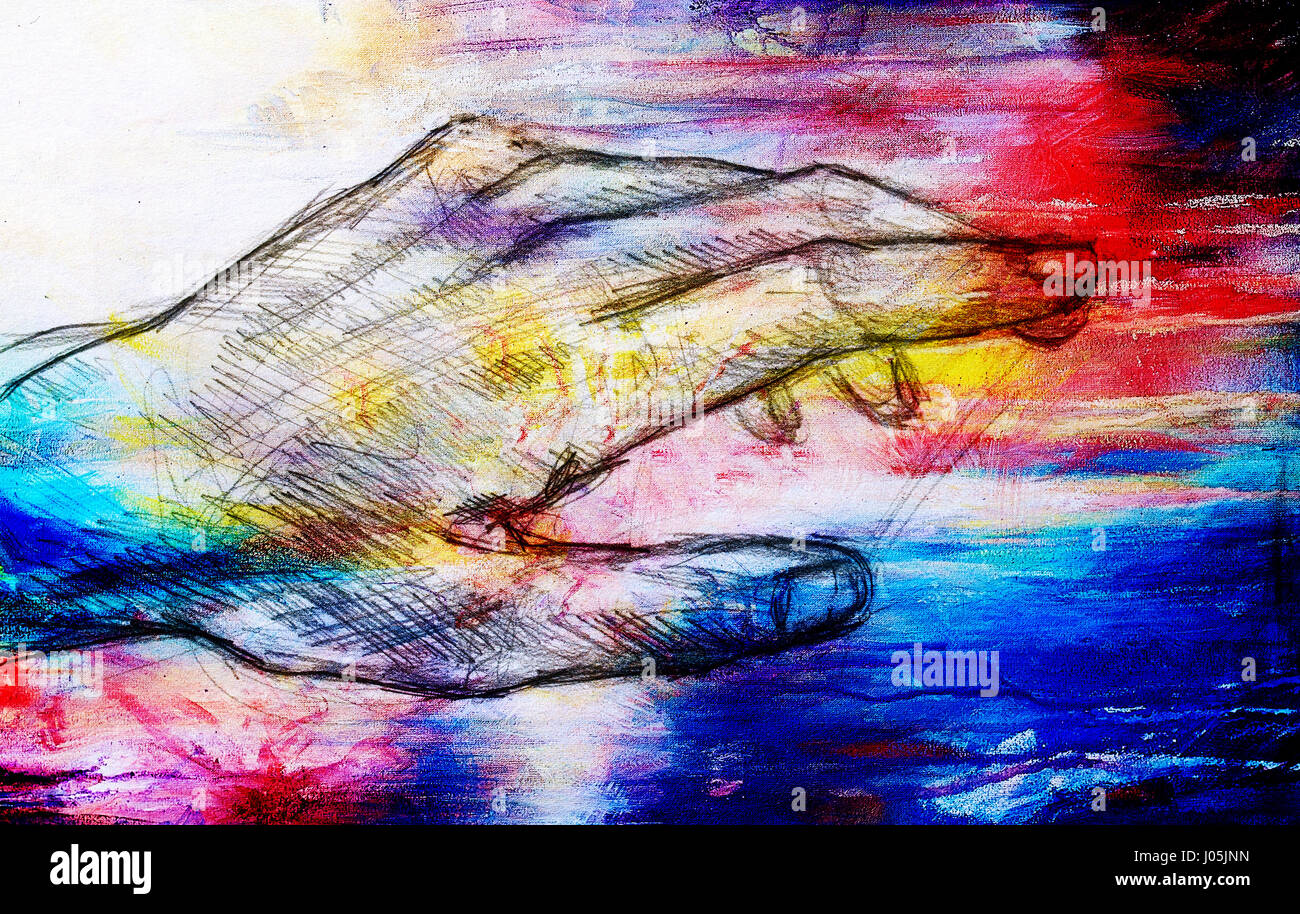 La main de dessin, crayon sur papier, la couleur et l'effet vintage ...