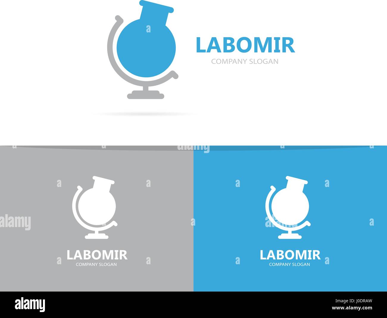 Vecteur de la fiole et logo globe combinaison. Planète en laboratoire ...