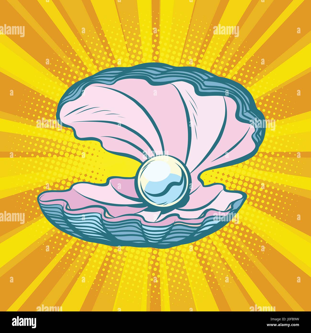 Ouvrir un coquillage avec perle. Trésor de la mer, joyau. Comic cartoon ...