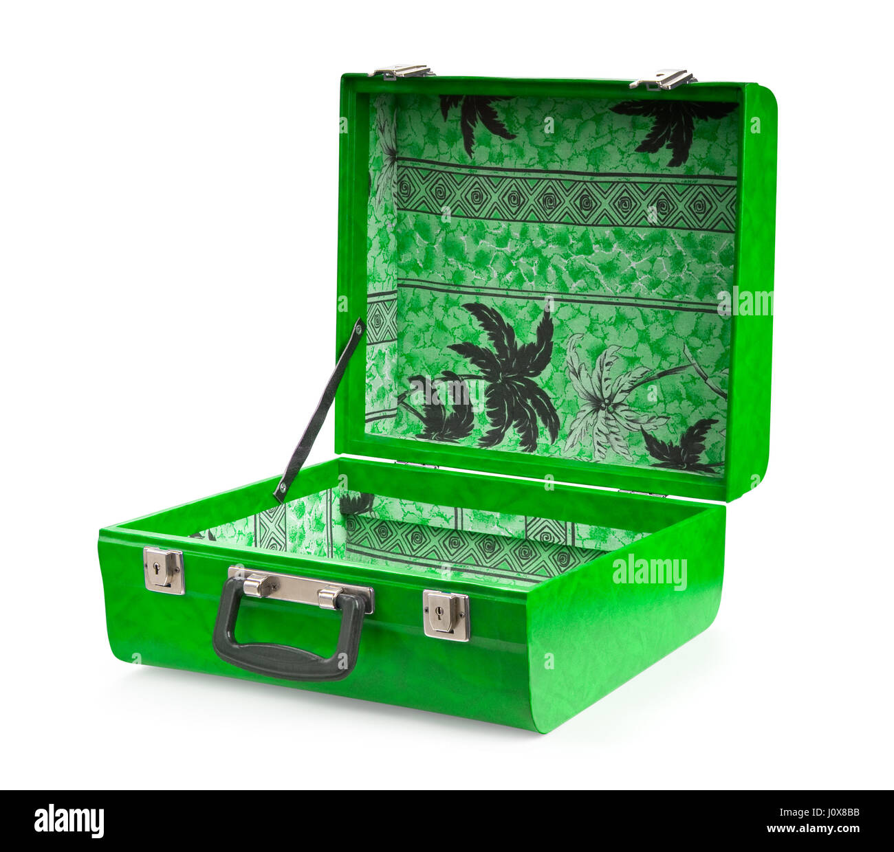 Valise vert ouvert, isolé sur fond blanc Photo Stock - Alamy