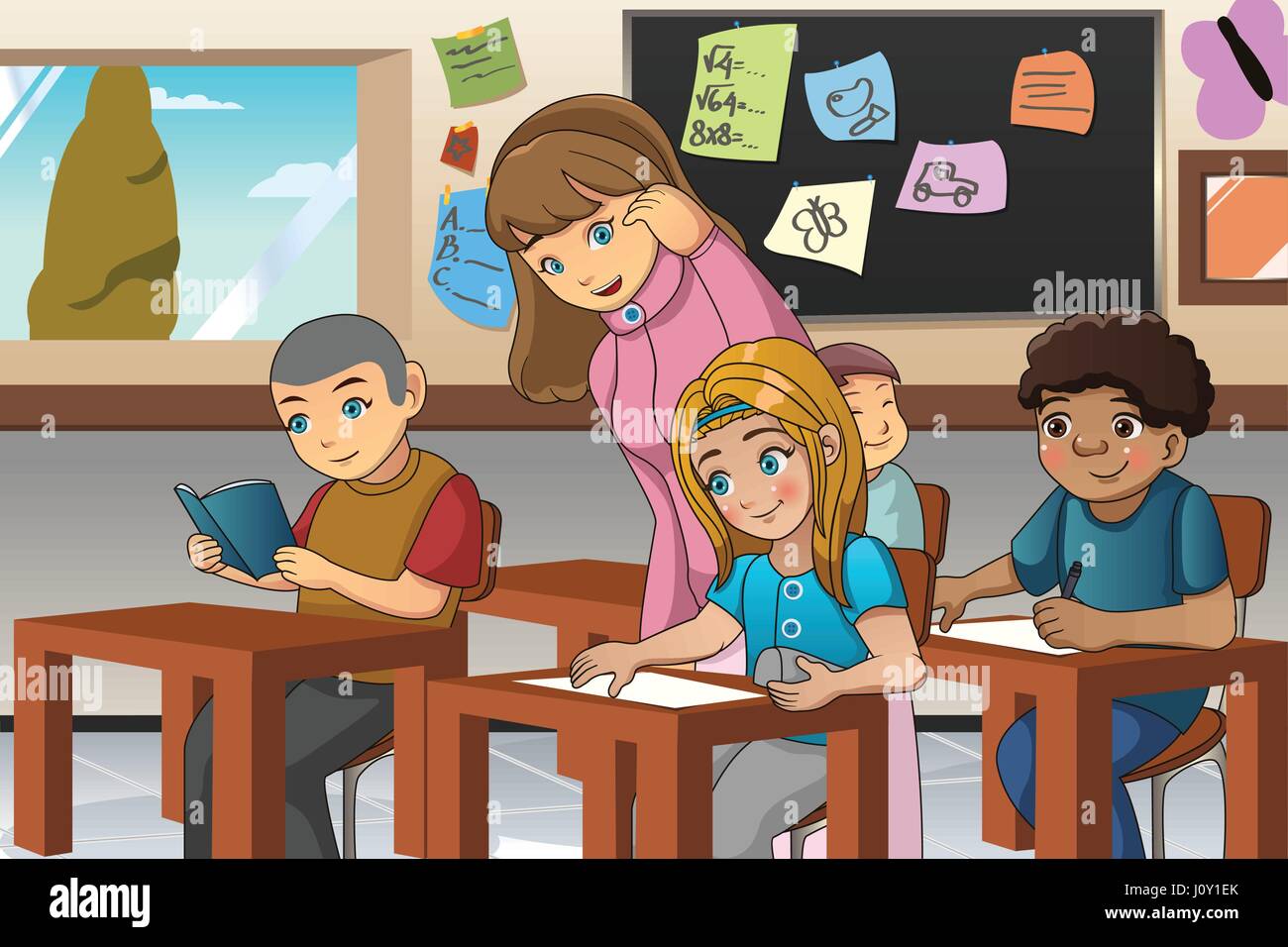 Un Vecteur Illustration Délèves étudiant En Classe Avec Lenseignant