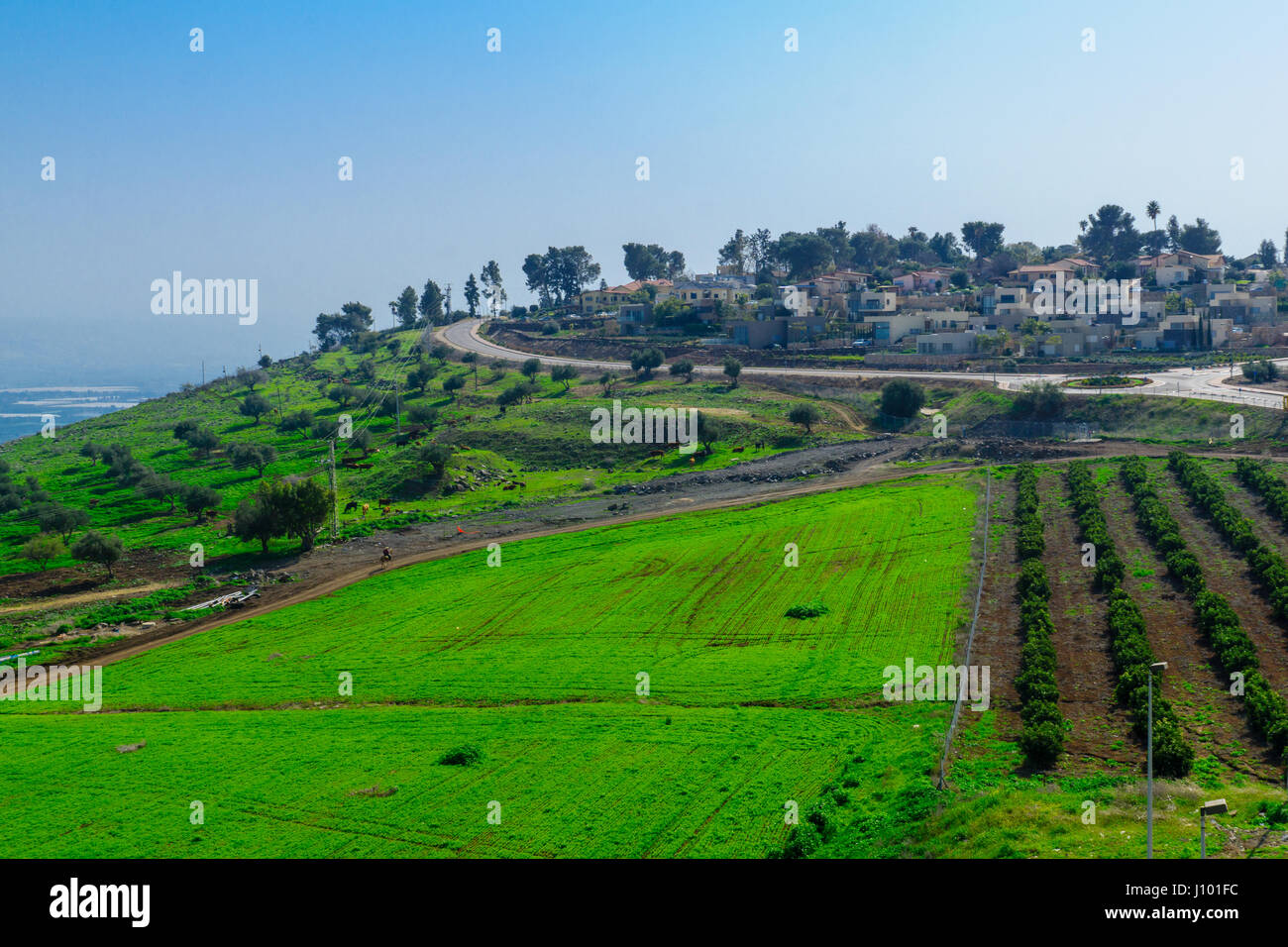 Vue sur le kibboutz Alumot et campagne à proximité, dans le nord d ...