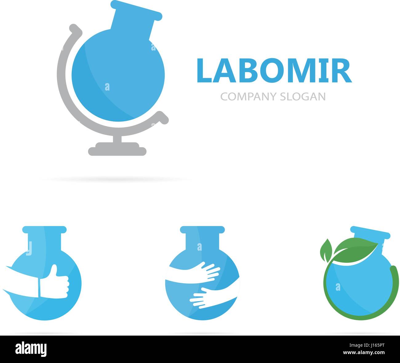 Vecteur de la fiole et logo globe combinaison. Planète en laboratoire ...