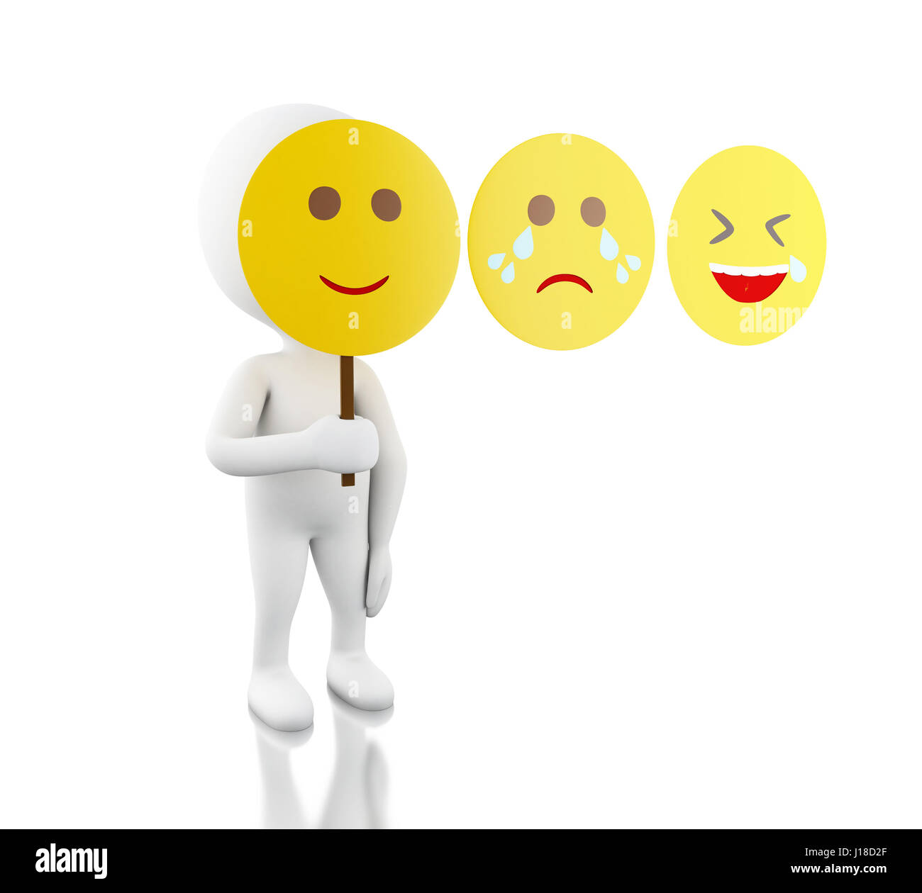 3d illustration. Les blancs triste, drôle et smiley face mask. Isolé ...