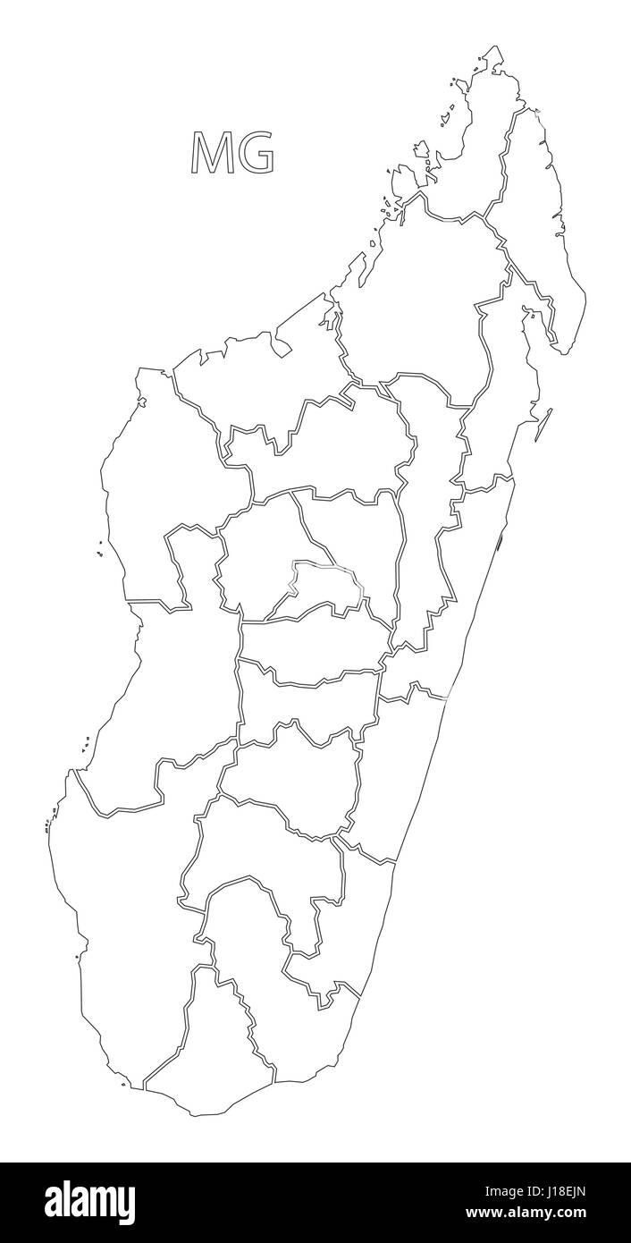 Madagascar carte silhouette contour illustration avec les régions Image ...